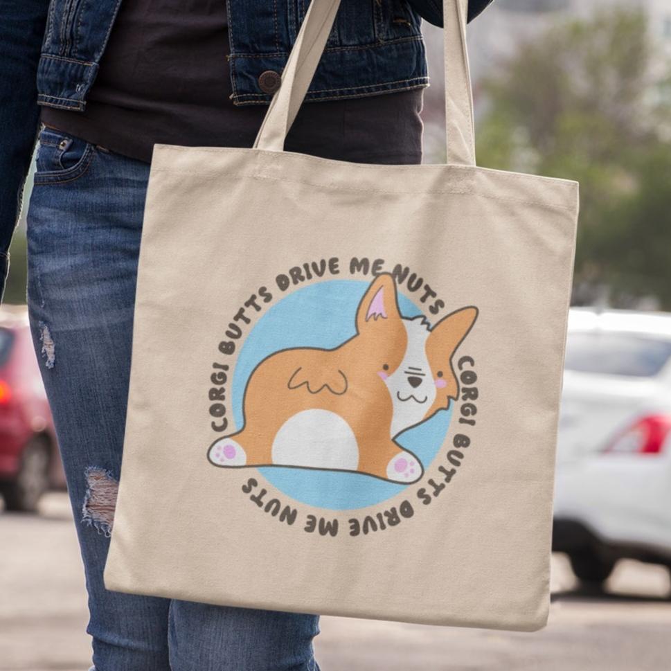 Corgi Canvas Tote Bag Butts Drive Me Nuts – Corgi Craze
